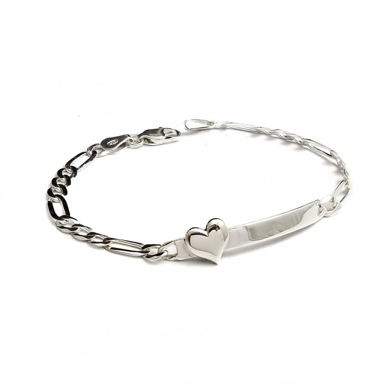 925 Sterling Silver Heart Figaro ID Bracelet - UniqJewelryDesigns 925 Sterling Silver Heart Figaro ID Bracelet - UniqJewelryDesigns